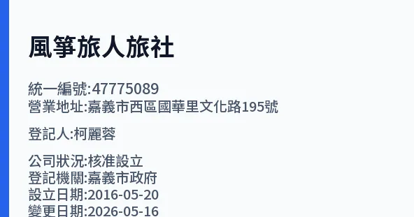 風箏旅人旅社的照片-統編 47775089(嘉義市) 公司登記資料與營業項目詳細圖表