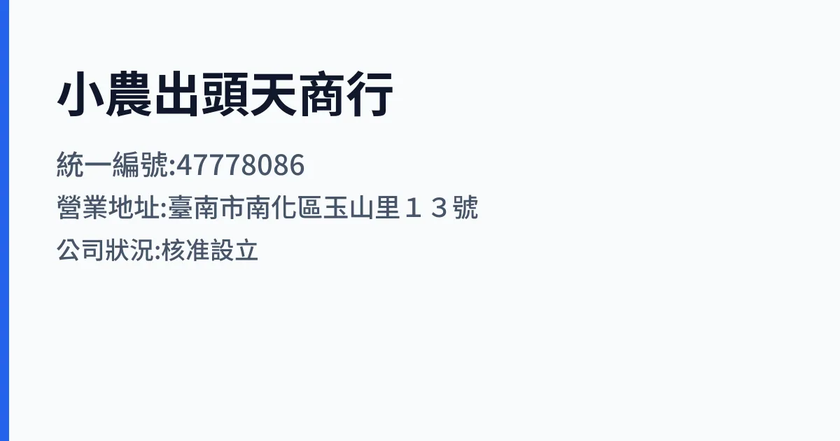 小農出頭天商行 - 統編 47778086(臺南市) 公司登記資料與營業項目詳細圖表