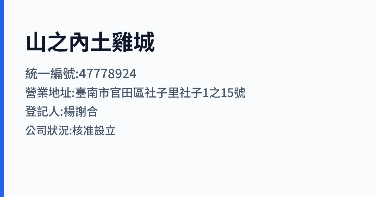山之內土雞城 - 統編 47778924(臺南市) 公司登記資料與營業項目詳細圖表