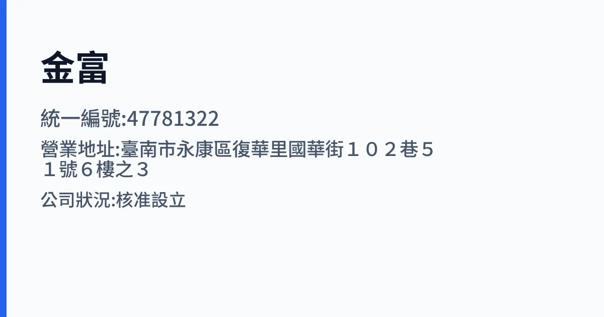 金富 - 統編 47781322(臺南市) 公司登記資料與營業項目詳細圖表