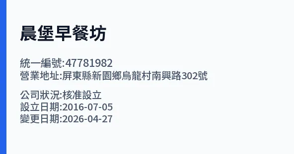 晨堡早餐坊的照片-統編 47781982(屏東縣) 公司登記資料與營業項目詳細圖表