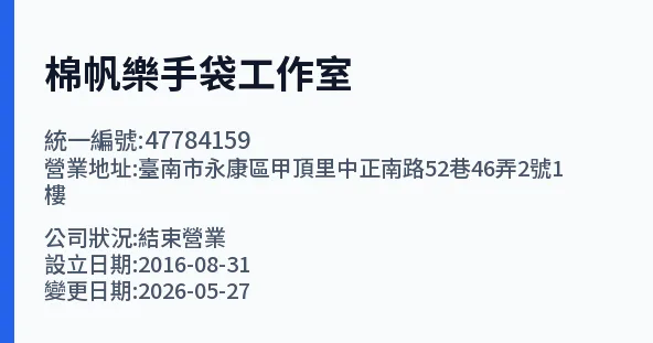棉帆樂手袋工作室的照片-統編 47784159(臺南市) 公司登記資料與營業項目詳細圖表