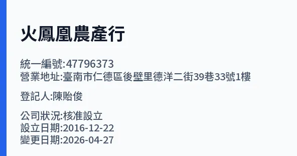 火鳳凰農產行的照片-統編 47796373(臺南市) 公司登記資料與營業項目詳細圖表