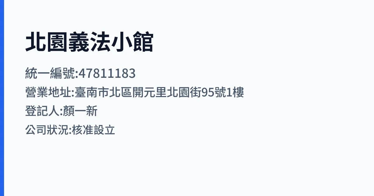 北園義法小館 - 統編 47811183(臺南市) 公司登記資料與營業項目詳細圖表