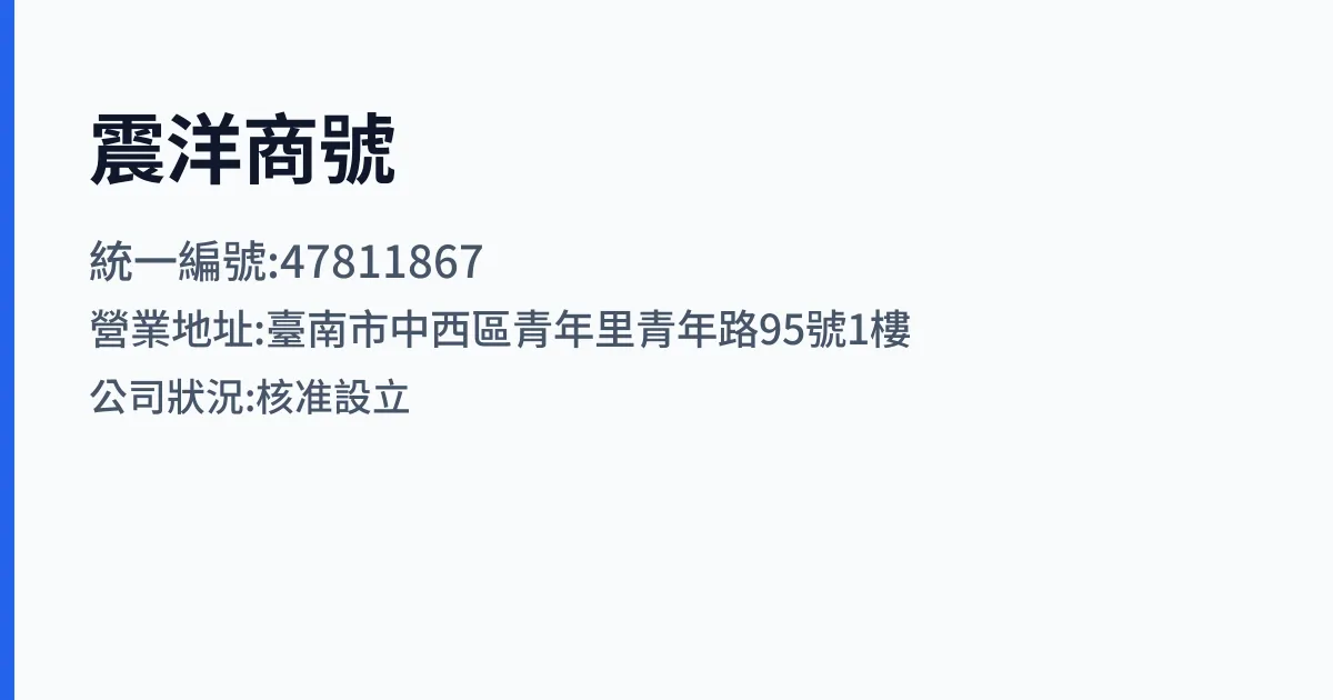 震洋商號 - 統編 47811867(臺南市) 公司登記資料與營業項目詳細圖表