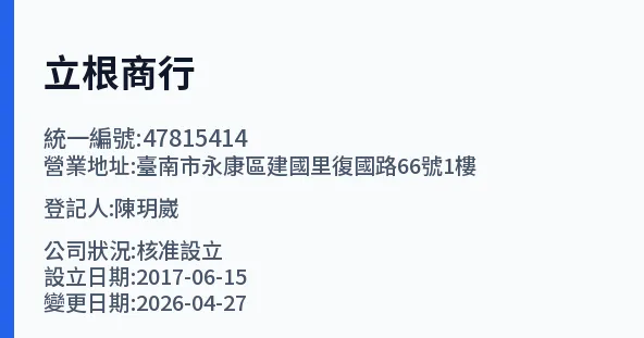 立根商行的照片-統編 47815414(臺南市) 公司登記資料與營業項目詳細圖表