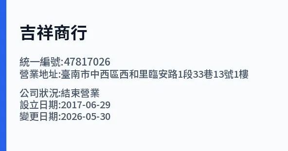 吉祥商行的照片-統編 47817026(臺南市) 公司登記資料與營業項目詳細圖表