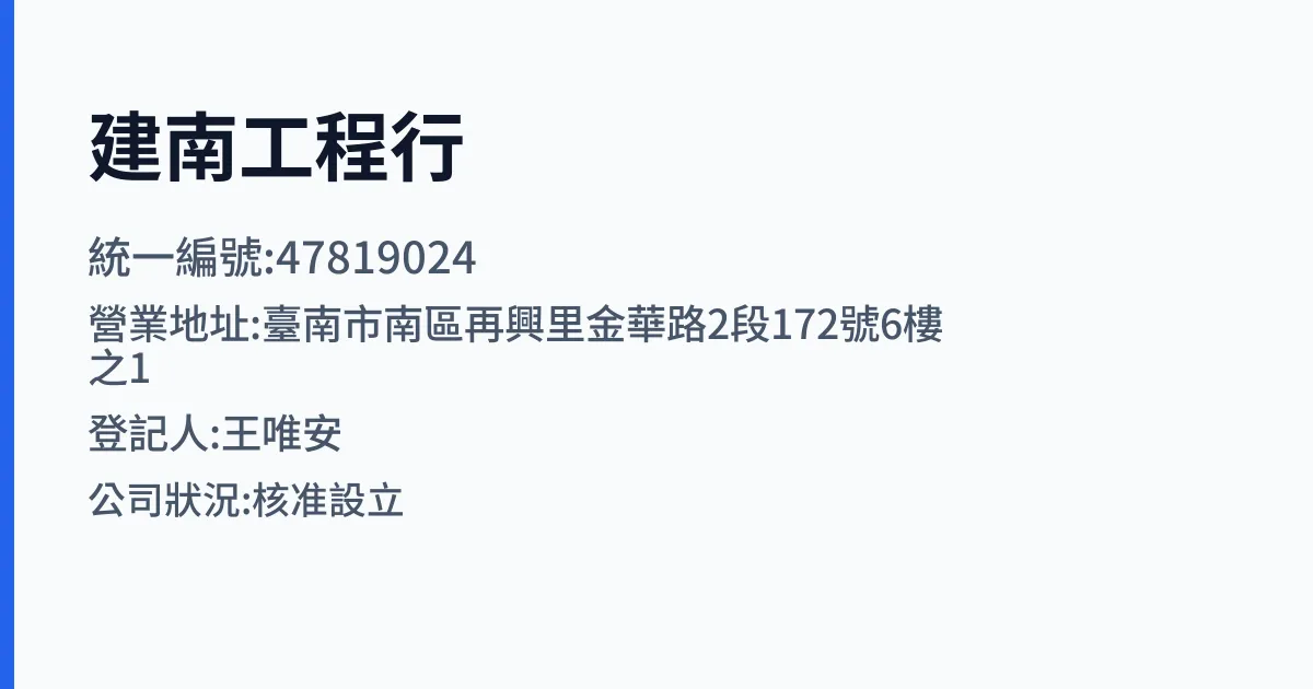 建南工程行 - 統編 47819024(臺南市) 公司登記資料與營業項目詳細圖表