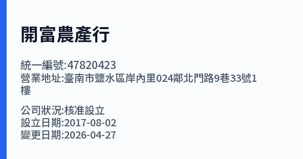 開富農產行的照片-統編 47820423(臺南市) 公司登記資料與營業項目詳細圖表