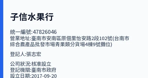 子信水果行的照片-統編 47826046(臺南市) 公司登記資料與營業項目詳細圖表