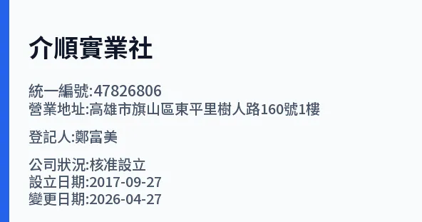 介順實業社的照片-統編 47826806(高雄市) 公司登記資料與營業項目詳細圖表