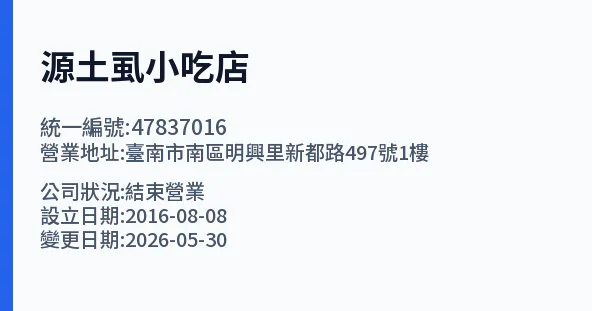 源土虱小吃店的照片-統編 47837016(臺南市) 公司登記資料與營業項目詳細圖表