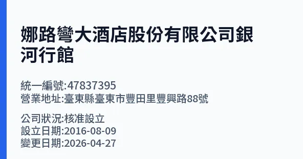 娜路彎大酒店股份有限公司銀河行館的照片-統編 47837395(臺東縣) 公司登記資料與營業項目詳細圖表