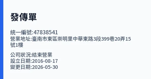 發傳單的照片-統編 47838541(臺南市) 公司登記資料與營業項目詳細圖表