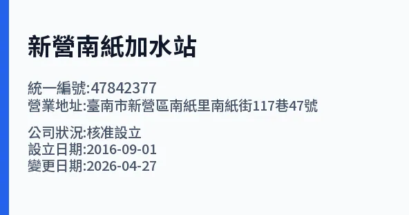 新營南紙加水站的照片-統編 47842377(臺南市) 公司登記資料與營業項目詳細圖表
