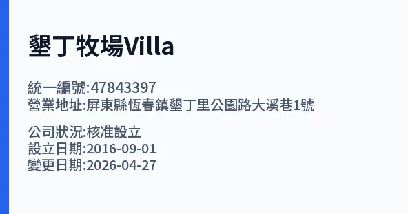 墾丁牧場Villa的照片-統編 47843397(屏東縣) 公司登記資料與營業項目詳細圖表