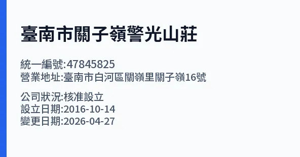 臺南市關子嶺警光山莊的照片-統編 47845825(臺南市) 公司登記資料與營業項目詳細圖表