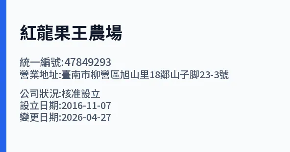紅龍果王農場的照片-統編 47849293(臺南市) 公司登記資料與營業項目詳細圖表