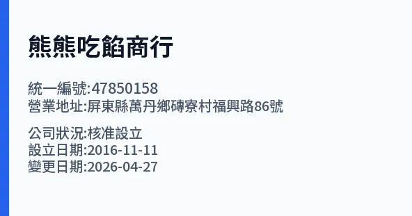 熊熊吃餡商行的照片-統編 47850158(屏東縣) 公司登記資料與營業項目詳細圖表