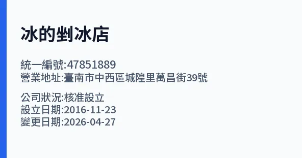 冰的剉冰店的照片-統編 47851889(臺南市) 公司登記資料與營業項目詳細圖表