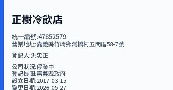 正樹冷飲店的照片-統編 47852579(嘉義縣) 公司登記資料與營業項目詳細圖表