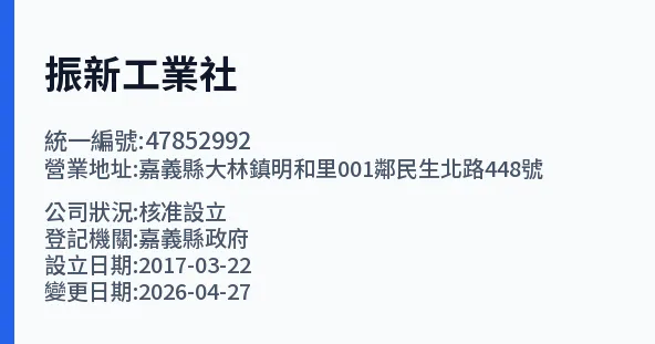 振新工業社的照片-統編 47852992(嘉義縣) 公司登記資料與營業項目詳細圖表