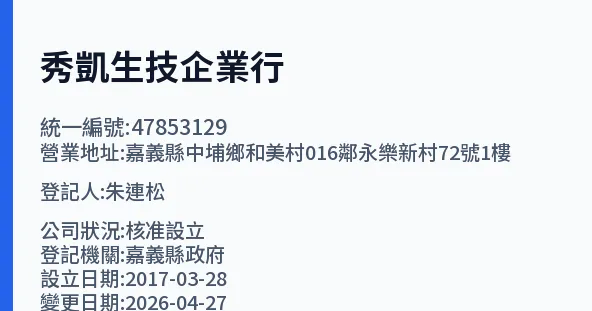 秀凱生技企業行的照片-統編 47853129(嘉義縣) 公司登記資料與營業項目詳細圖表