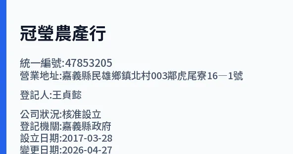 冠瑩農產行的照片-統編 47853205(嘉義縣) 公司登記資料與營業項目詳細圖表