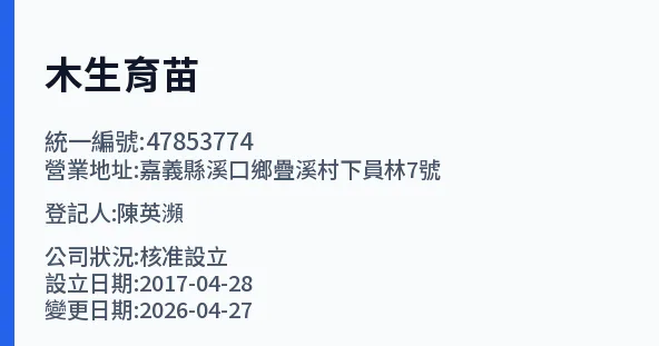 木生育苗的照片-統編 47853774(嘉義縣) 公司登記資料與營業項目詳細圖表