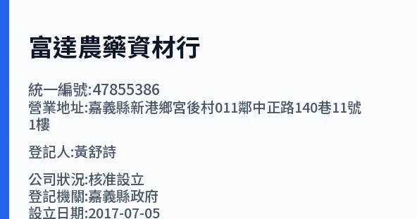 富達農藥資材行的照片-統編 47855386(嘉義縣) 公司登記資料與營業項目詳細圖表