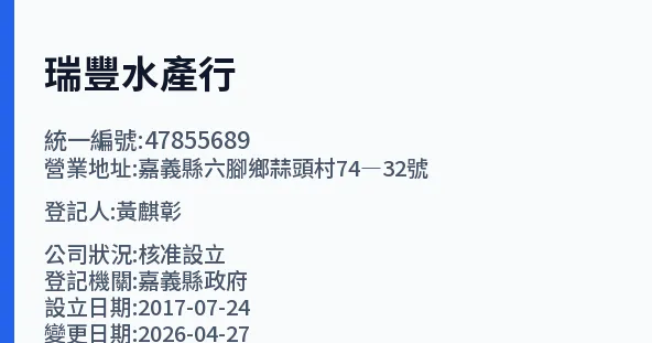瑞豐水產行的照片-統編 47855689(嘉義縣) 公司登記資料與營業項目詳細圖表