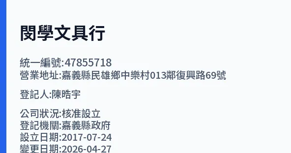 閔學文具行的照片-統編 47855718(嘉義縣) 公司登記資料與營業項目詳細圖表