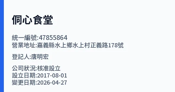 侗心食堂的照片-統編 47855864(嘉義縣) 公司登記資料與營業項目詳細圖表