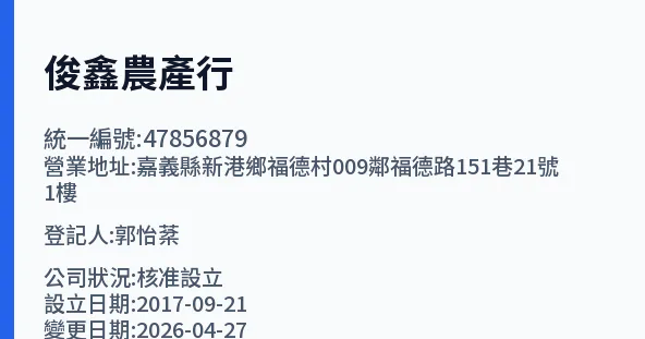 俊鑫農產行的照片-統編 47856879(嘉義縣) 公司登記資料與營業項目詳細圖表