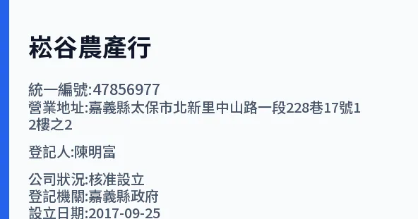 崧谷農產行的照片-統編 47856977(嘉義縣) 公司登記資料與營業項目詳細圖表