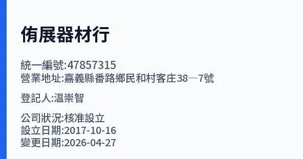 侑展器材行的照片-統編 47857315(嘉義縣) 公司登記資料與營業項目詳細圖表
