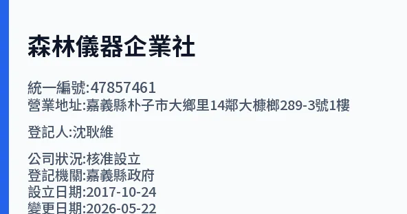 森林儀器企業社的照片-統編 47857461(嘉義縣) 公司登記資料與營業項目詳細圖表