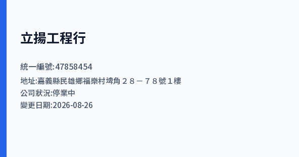立揚工程行的照片-統編 47858454(嘉義縣) 公司登記資料與營業項目詳細圖表