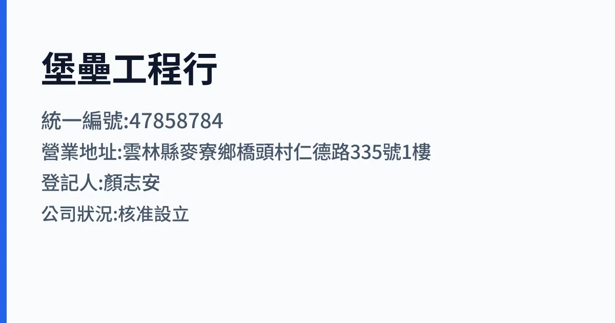 堡壘工程行 - 統編 47858784(雲林縣) 公司登記資料與營業項目詳細圖表