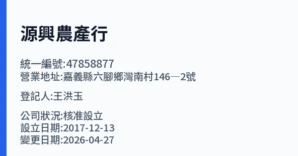 源興農產行的照片-統編 47858877(嘉義縣) 公司登記資料與營業項目詳細圖表
