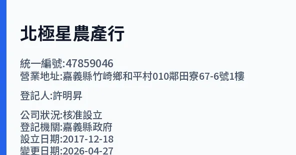 北極星農產行的照片-統編 47859046(嘉義縣) 公司登記資料與營業項目詳細圖表
