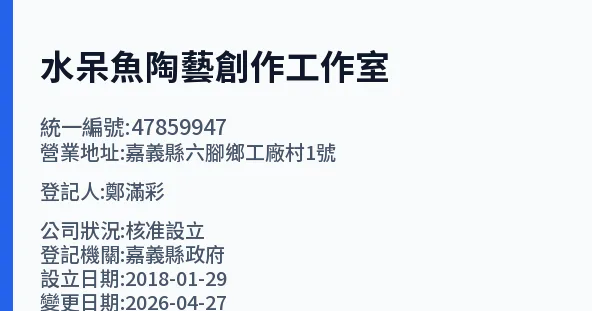 水呆魚陶藝創作工作室的照片-統編 47859947(嘉義縣) 公司登記資料與營業項目詳細圖表