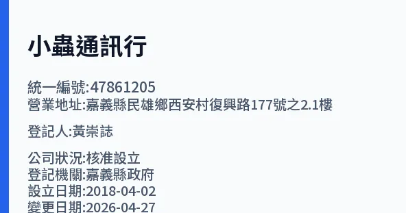 小蟲通訊行的照片-統編 47861205(嘉義縣) 公司登記資料與營業項目詳細圖表