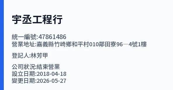 宇丞工程行的照片-統編 47861486(嘉義縣) 公司登記資料與營業項目詳細圖表