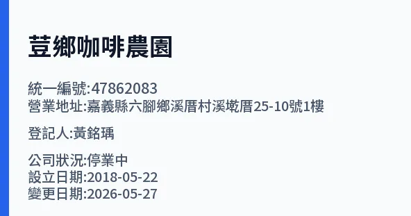 荳鄉咖啡農園的照片-統編 47862083(嘉義縣) 公司登記資料與營業項目詳細圖表