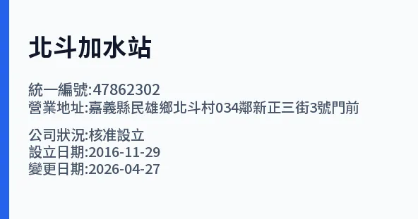 北斗加水站的照片-統編 47862302(嘉義縣) 公司登記資料與營業項目詳細圖表