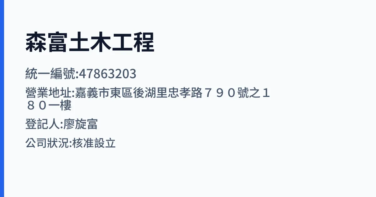 森富土木工程 - 統編 47863203(嘉義市) 公司登記資料與營業項目詳細圖表