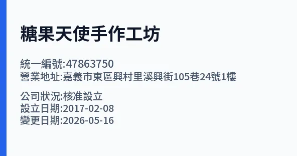 糖果天使手作工坊的照片-統編 47863750(嘉義市) 公司登記資料與營業項目詳細圖表
