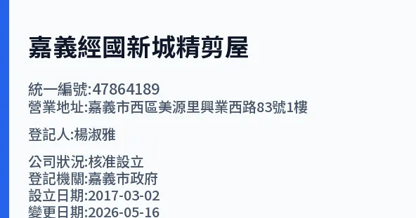 嘉義經國新城精剪屋的照片-統編 47864189(嘉義市) 公司登記資料與營業項目詳細圖表