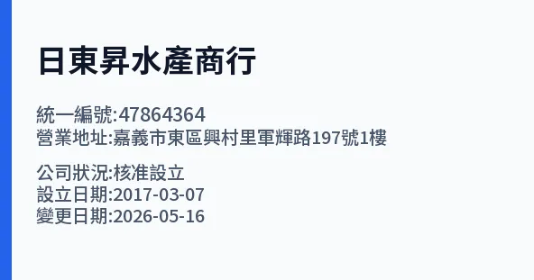 日東昇水產商行的照片-統編 47864364(嘉義市) 公司登記資料與營業項目詳細圖表